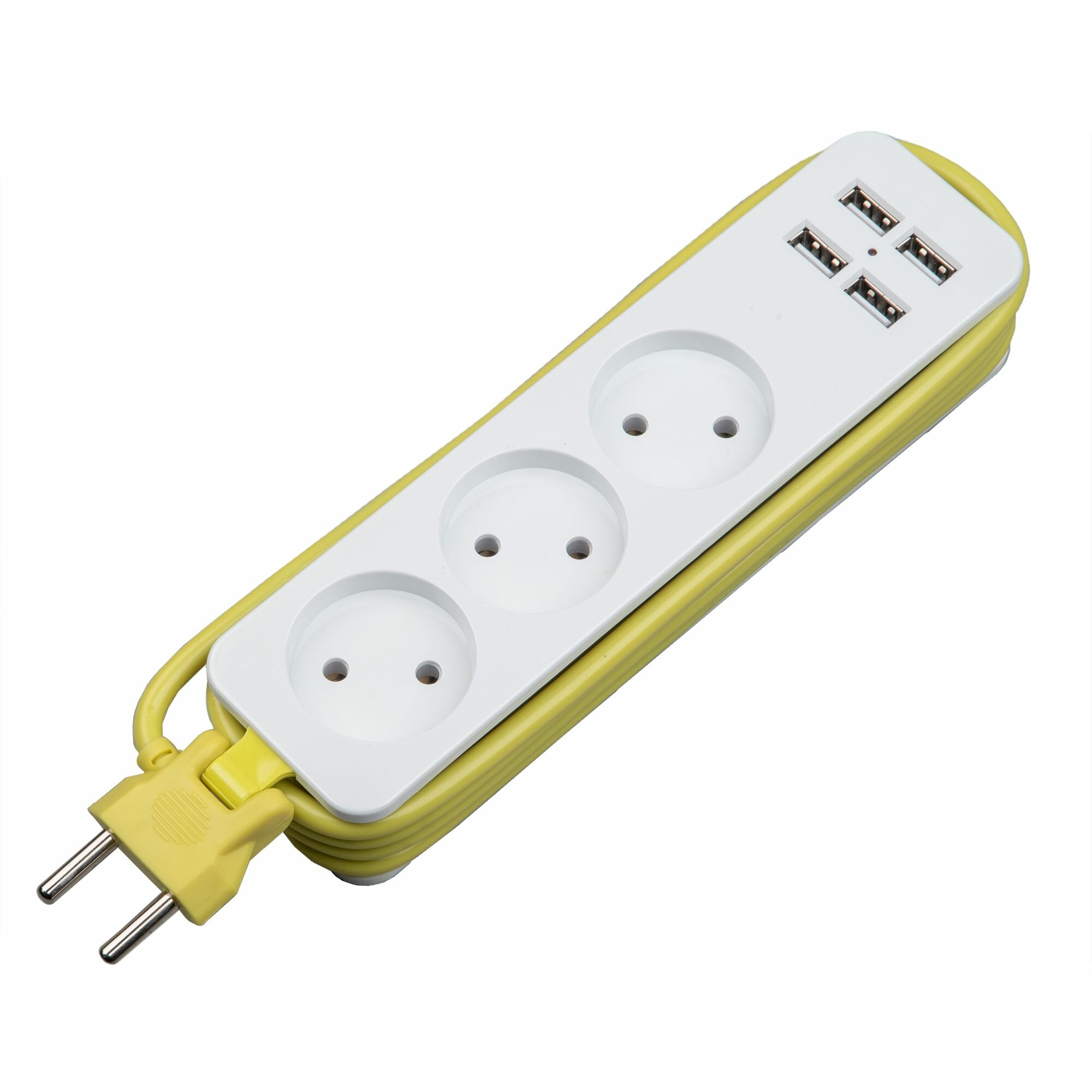 Удлинитель сетевой Travel, зарядное устройство с USB. Провод питания 1,8 метра. S-CT3-1,8U WHITE/GREEN, Uniel