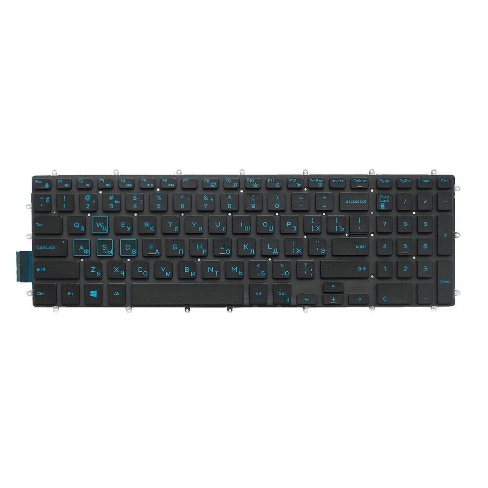 Клавиатура для ноутбука Dell Inspiron G3 15-5565, 15-5570, черная, без рамки, подсветка голубая