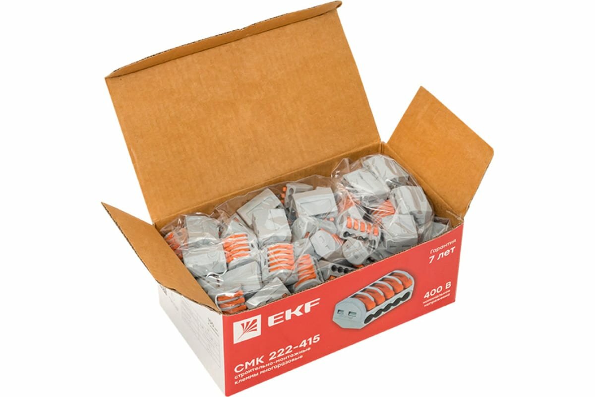 EKF СМК 222-415 клемма строительно-монтажная с рычагом, 5 отверстий, 0.08-2.5 мм², 100 шт