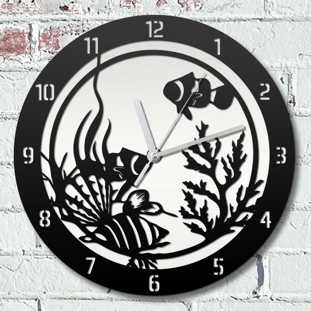 Настенные деревянные бесшумные часы животные рыба ( милота, уют, минимализм, Океан, Кораллы ) - 5248