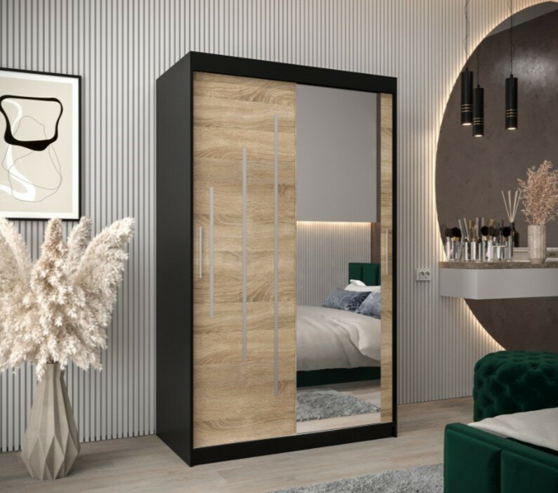 Шкаф-купе МебельЛэнд24 Валмиера NEW - 3 Черный / Дуб Сонома 140x40x250 дуб светлый для одежды двухдверный с 1 зеркалом