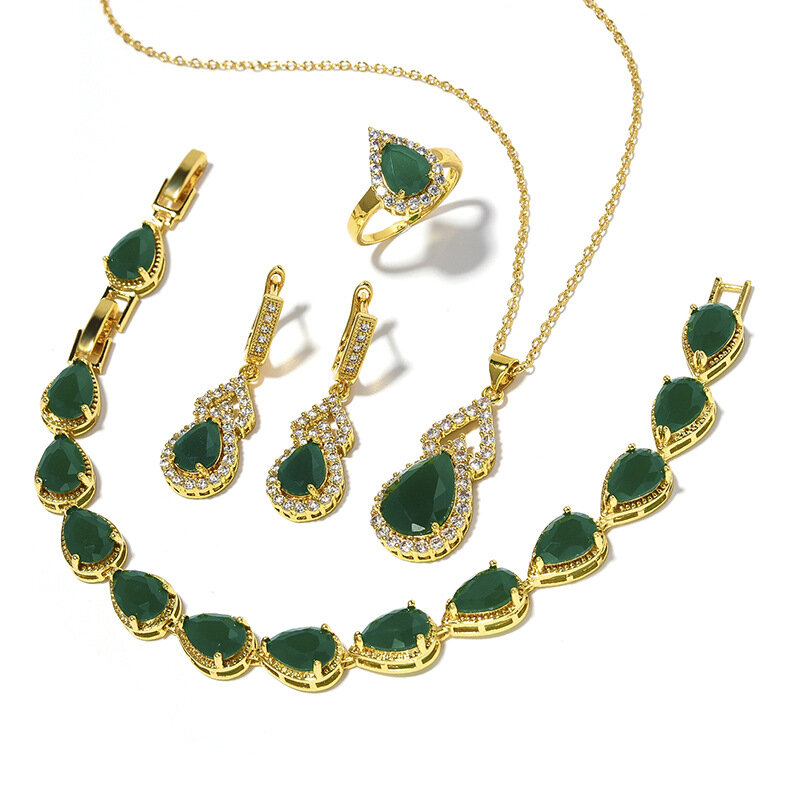 Комплект бижутерии: браслет, колье, серьги, нефрит, циркон