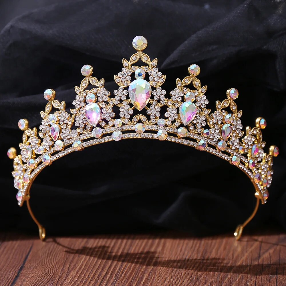Розовая хрустальная корона для волос DIEZI, AB gold