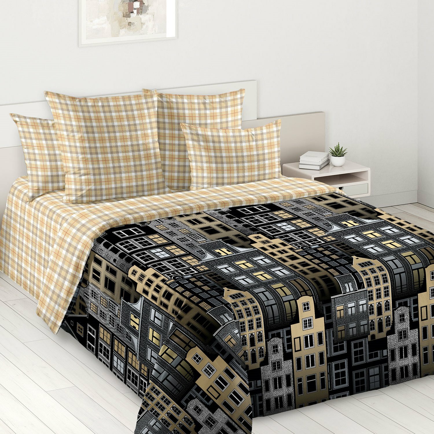 Покрывало из Перкали 260х210 стеганое Таун 1 беж