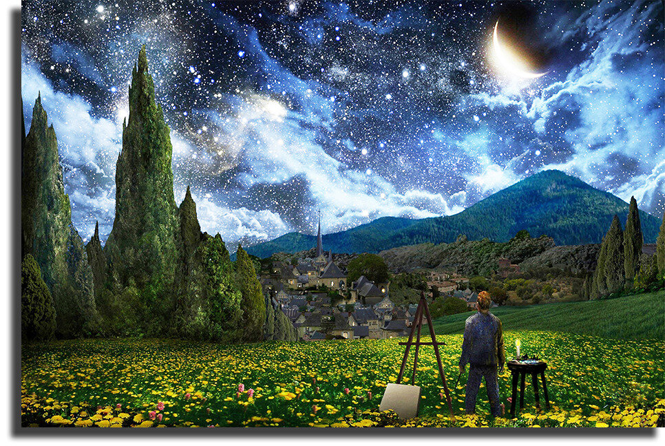 Картина "Ван Гог Рисует Звёздную Ночь" 50х30 см