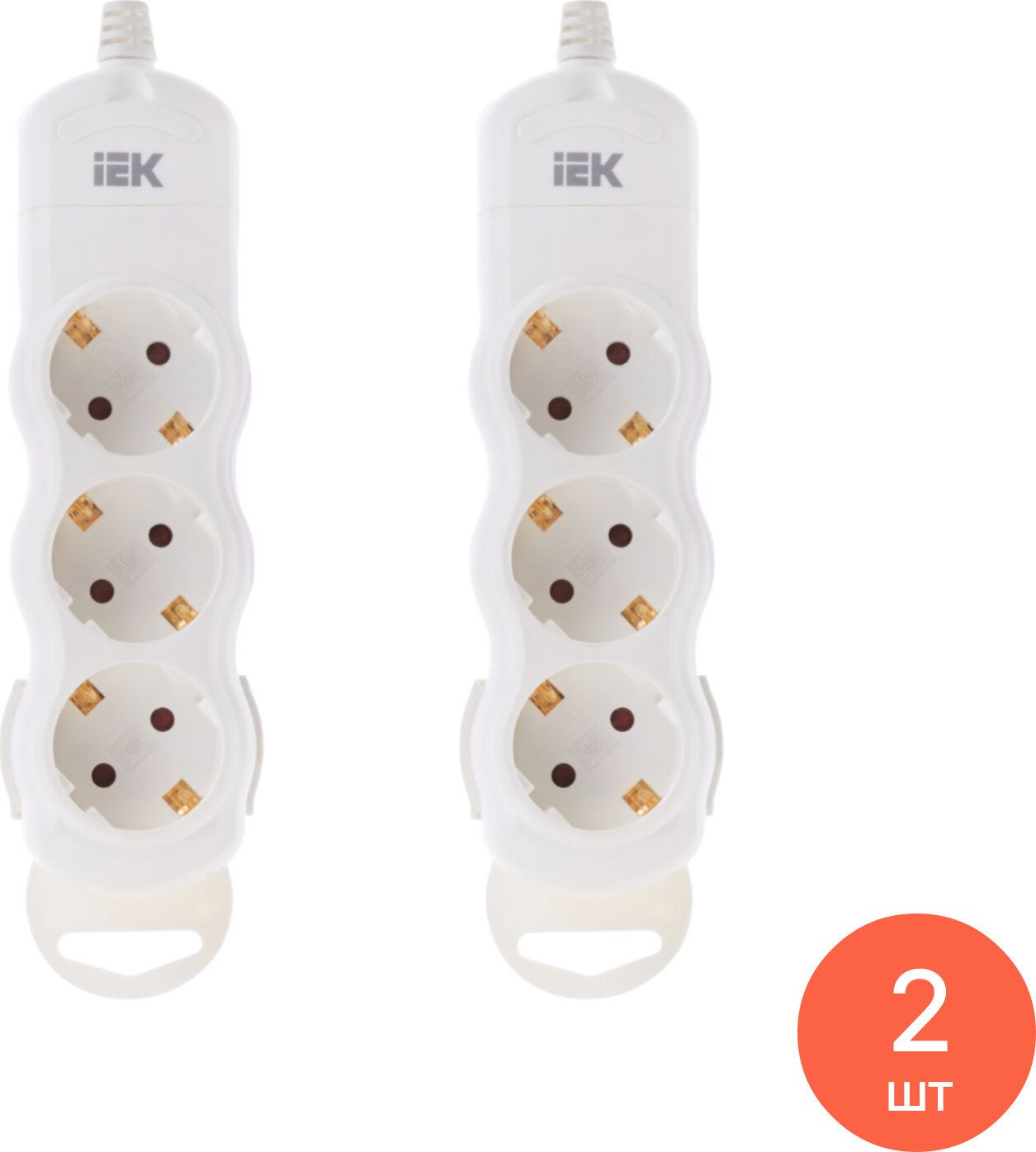 Блок розеток IEK / ИЭК РПр03 переносной разборный, 3 гнезда IP20 белый, WYP10-D-KP-16-03-ZS-K01 / колодка электрическая для удлинителя (комплект из 2 шт)
