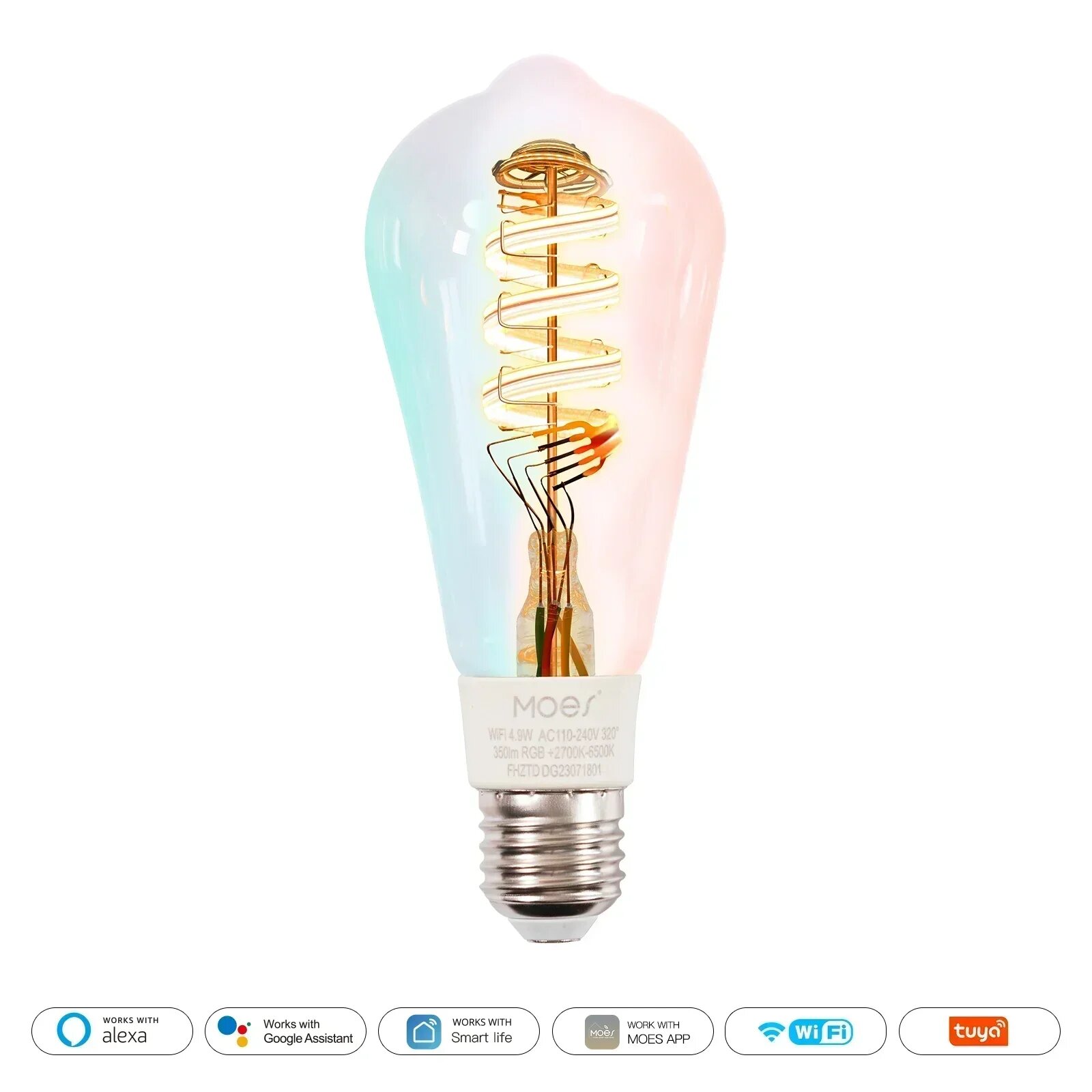 MOES Tuya WiFi Smart ST64 RGB Светодиодные лампы, 2 PC, ST64 5W, Да