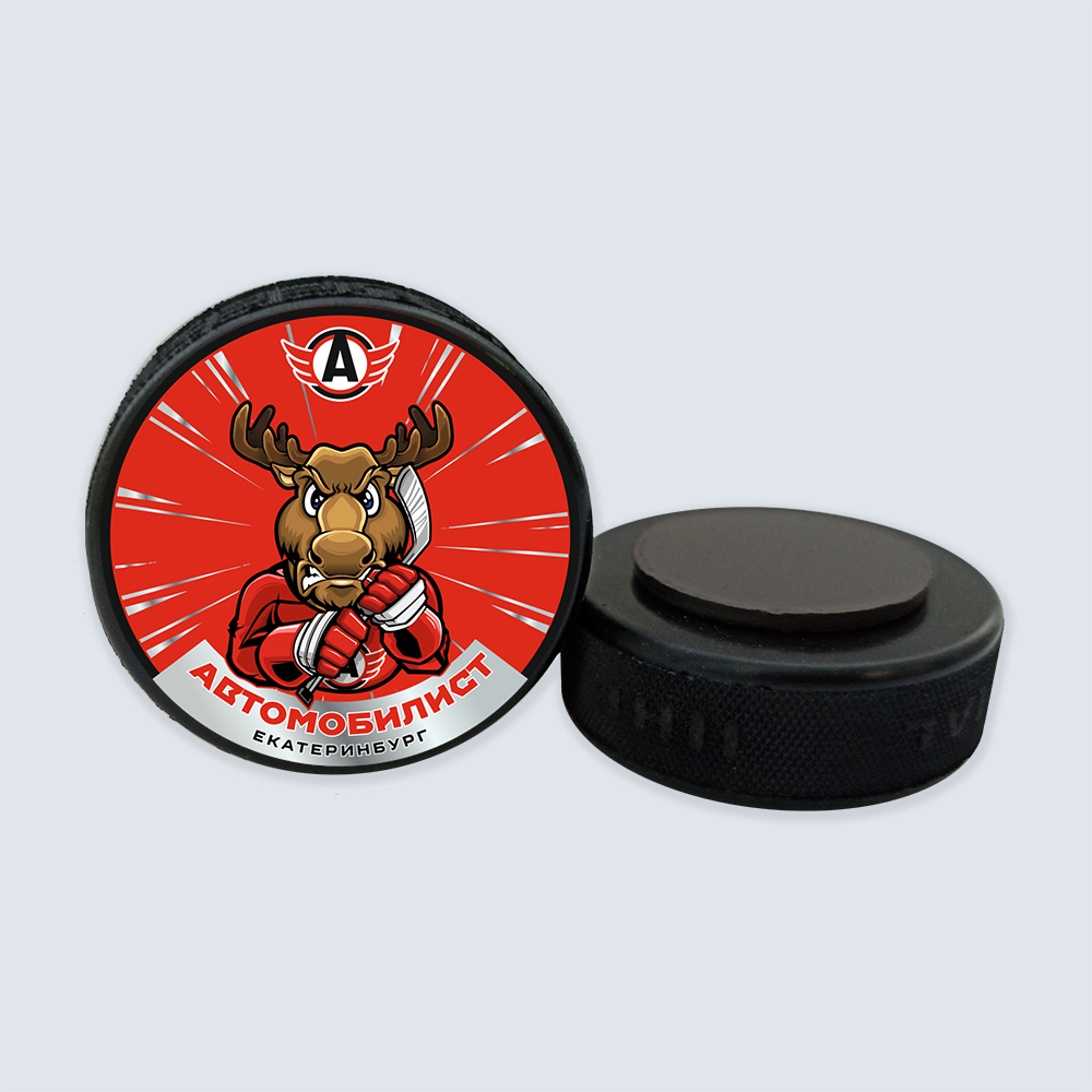 Магнит мини шайба "KHL OFFICIAL" (Восток - ХК Автомобилист талисман 2024-25 цветная)