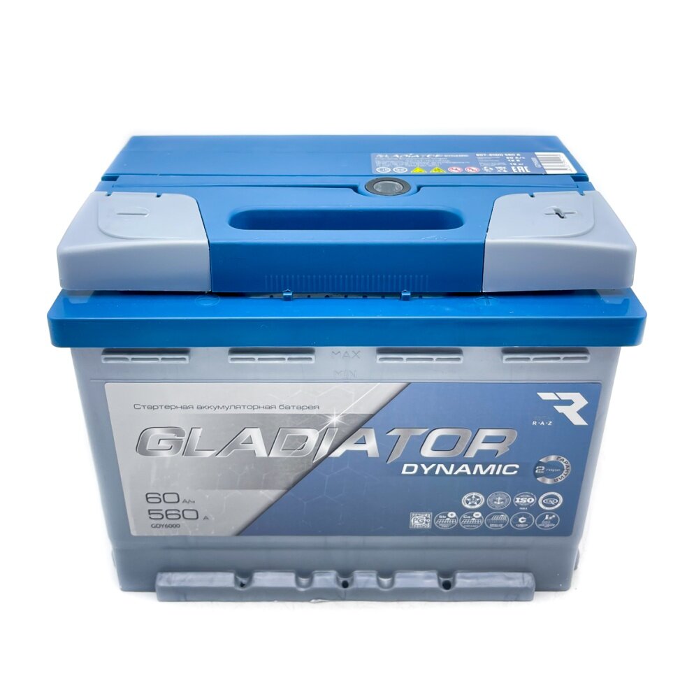 Аккумулятор GLADIATOR Dynamic 60 А/ч 560А об. пол (-/+) конус 242x175x190 мм