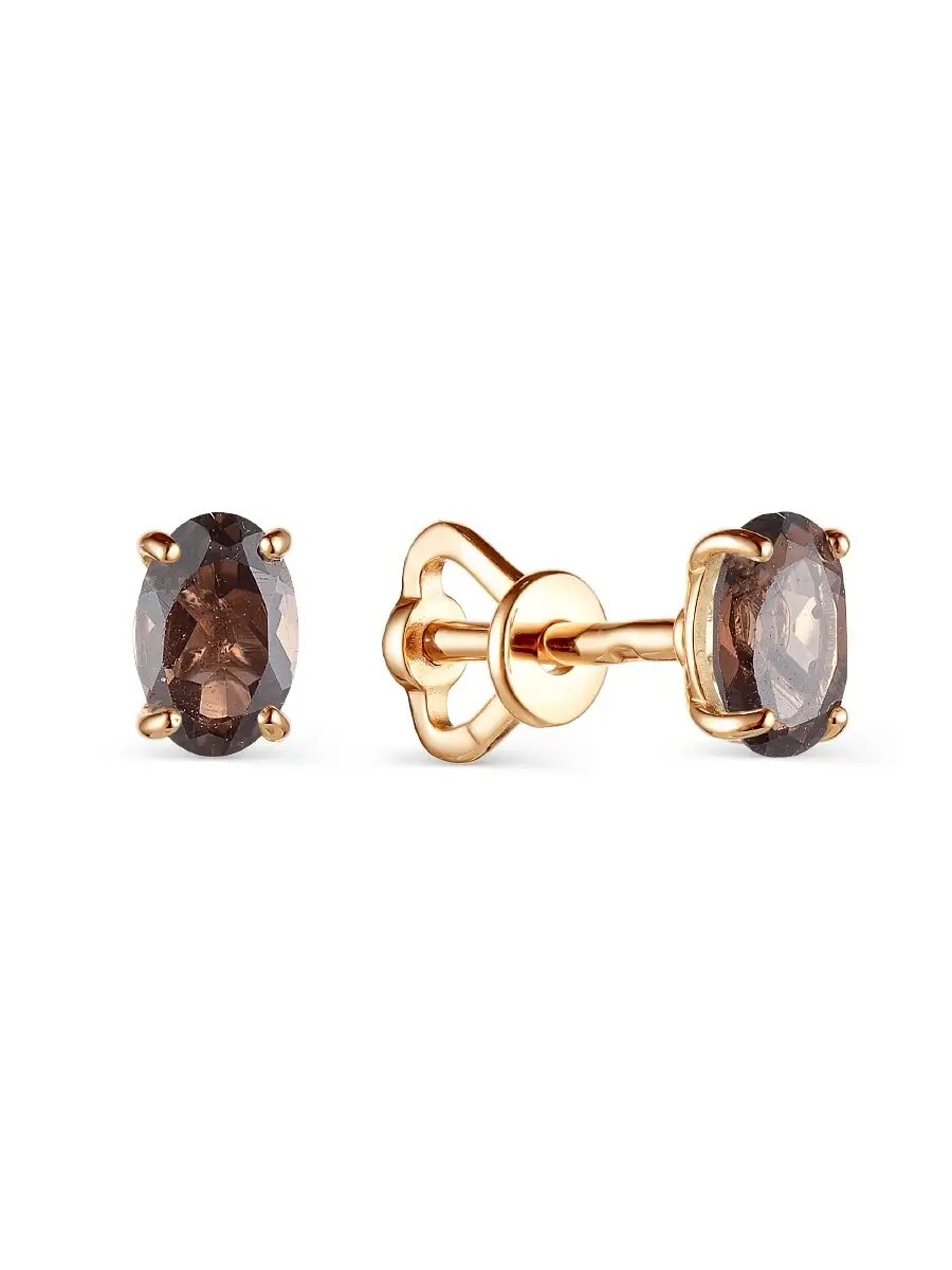 Серьги пусеты, красное золото, 585 проба, бриллиант, раухтопаз, топаз