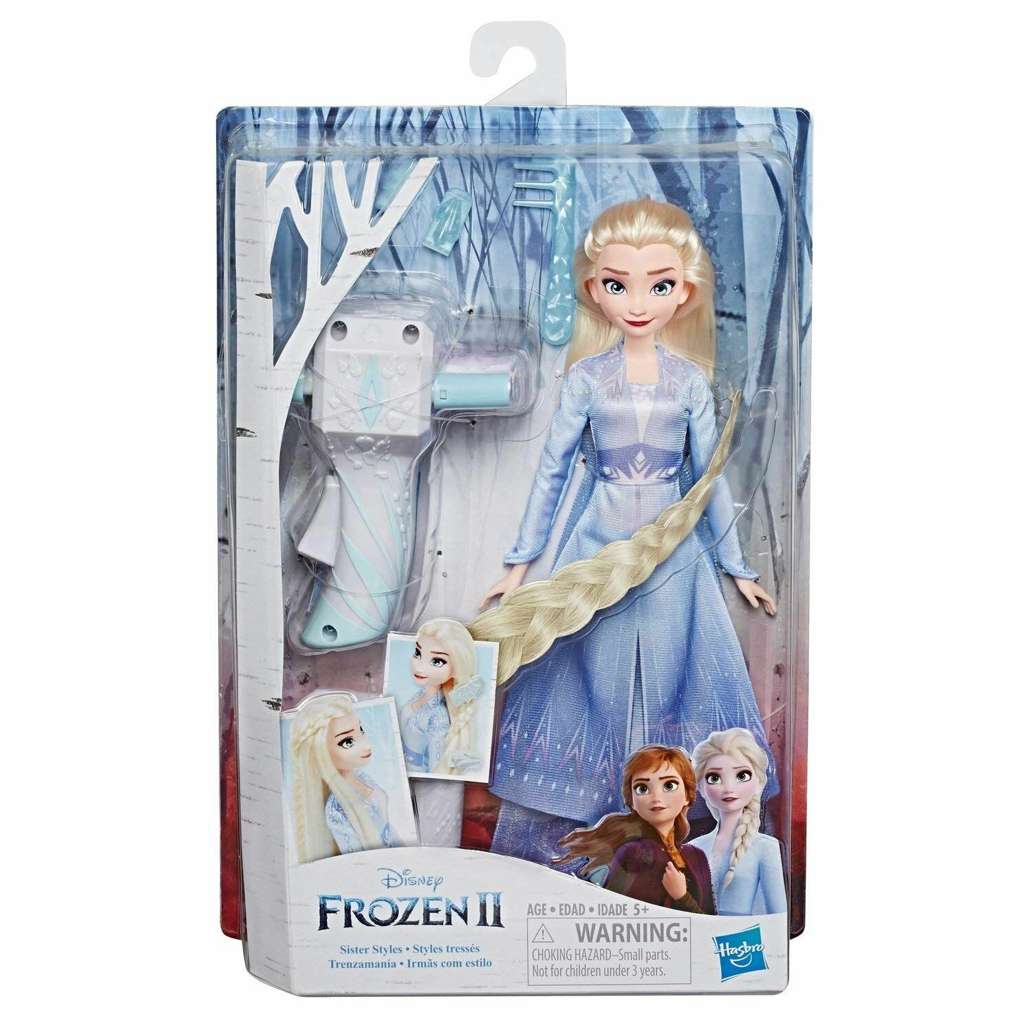 Hasbro Disney Frozen 2 Sister Styles Elsa Замороженный Дисней Модная кукла, с удлиненными светлыми волосами, инструментом для плетения кос и заколками для волос, Игрушка для детей от 5 лет