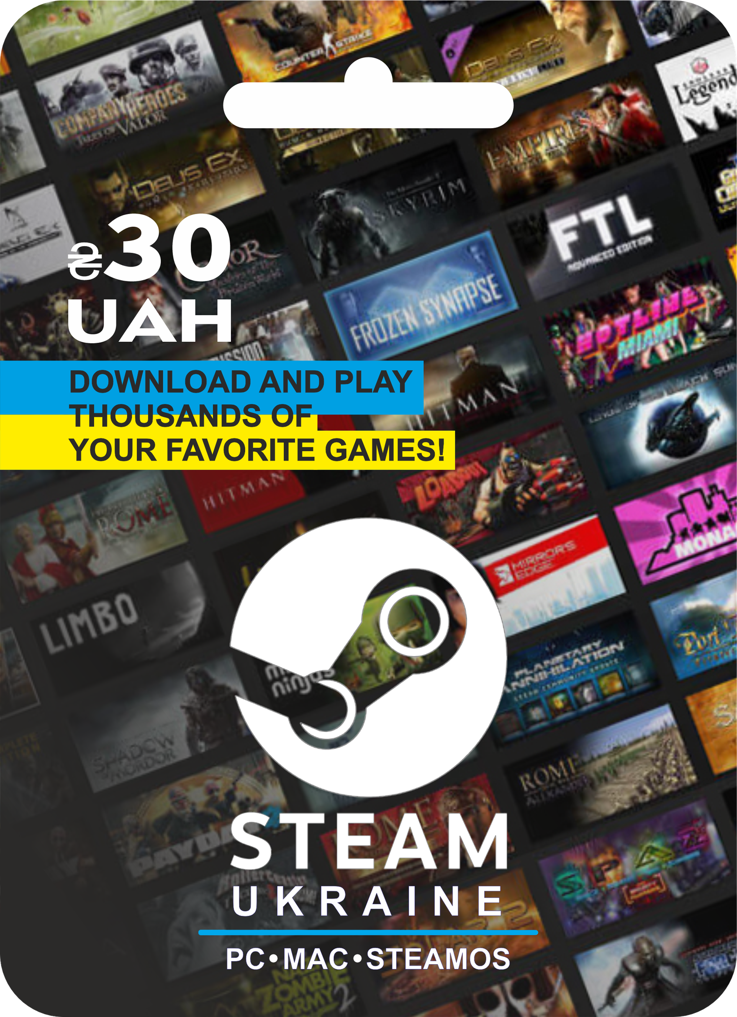 Подарочная карта Steam 30 UAH Украина / Gift Card Steam 30 UAH Ukraine