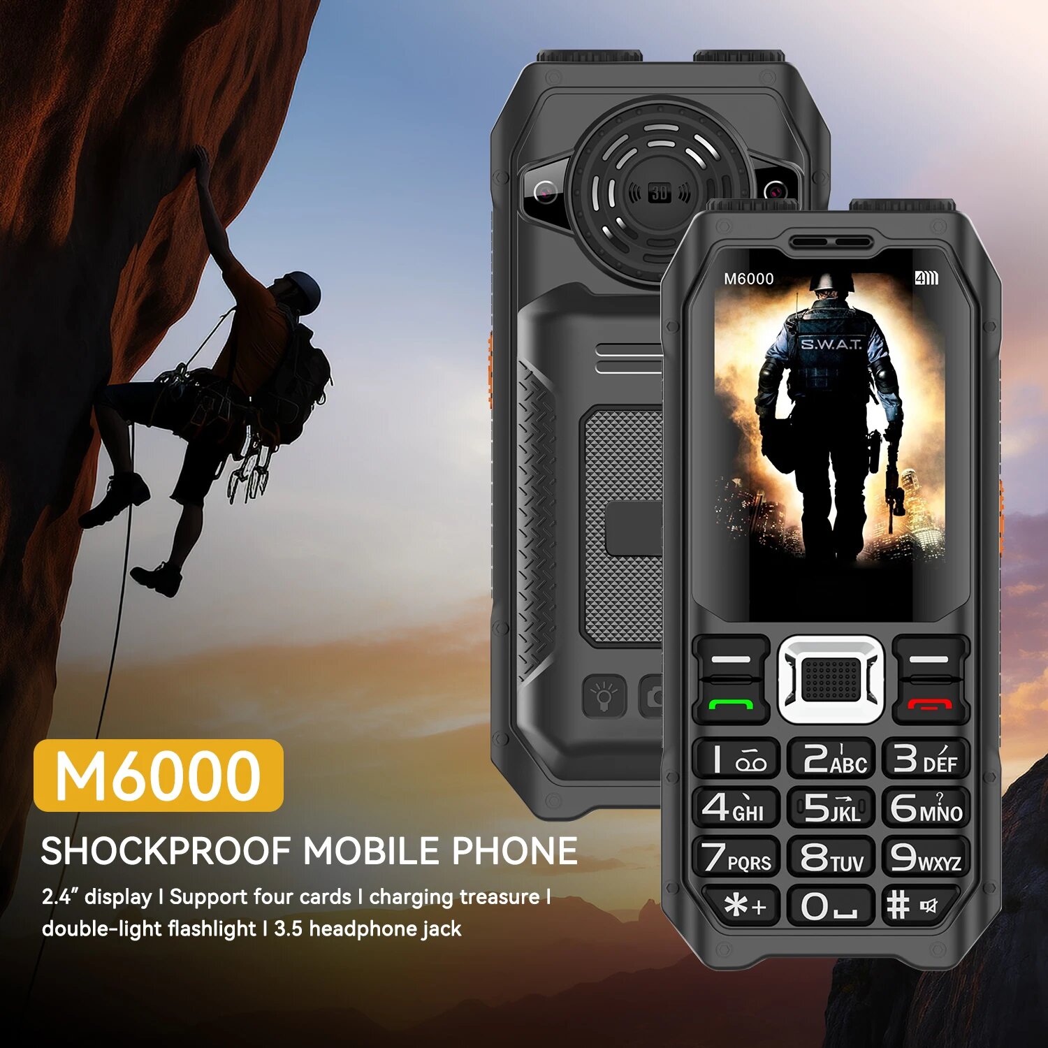 Мобильный Телефон M6000, GSM 2G, 4 Слота Для SIM-карт, Функция Magic Voice, Разъем Зеленый, Green