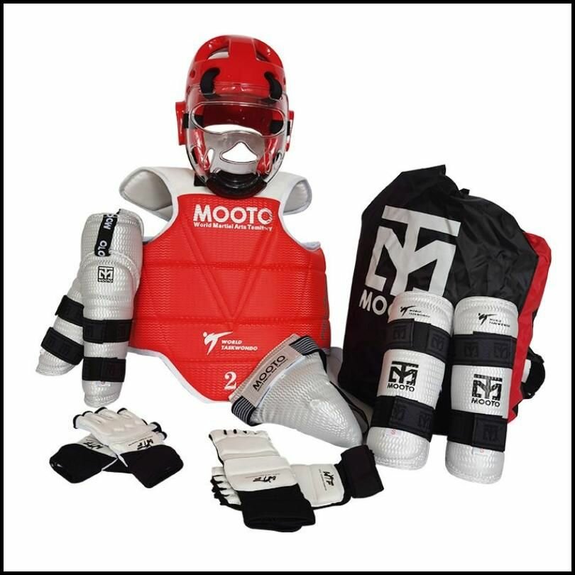 Защитное снаряжение для тхэквондо MOOTO, 8 комплектов гидрокостюма (защита для рук, включая налокотники, маски, перчатки, чехлы для ног), все в одном комплекте.110-130cm