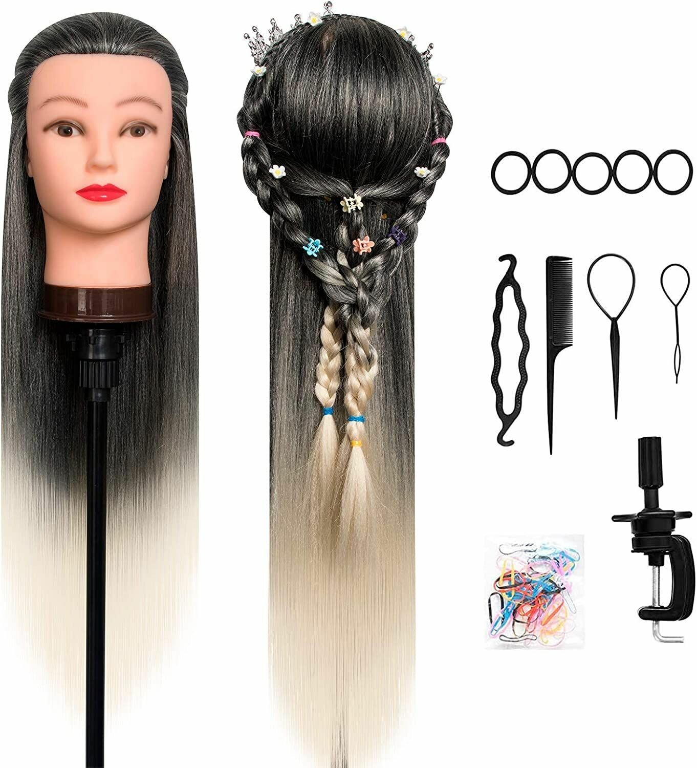 Учебный манекен голова для причесок, плетения и стрижек,+Кронштейн рабочего стола /65-70CMДлина волос