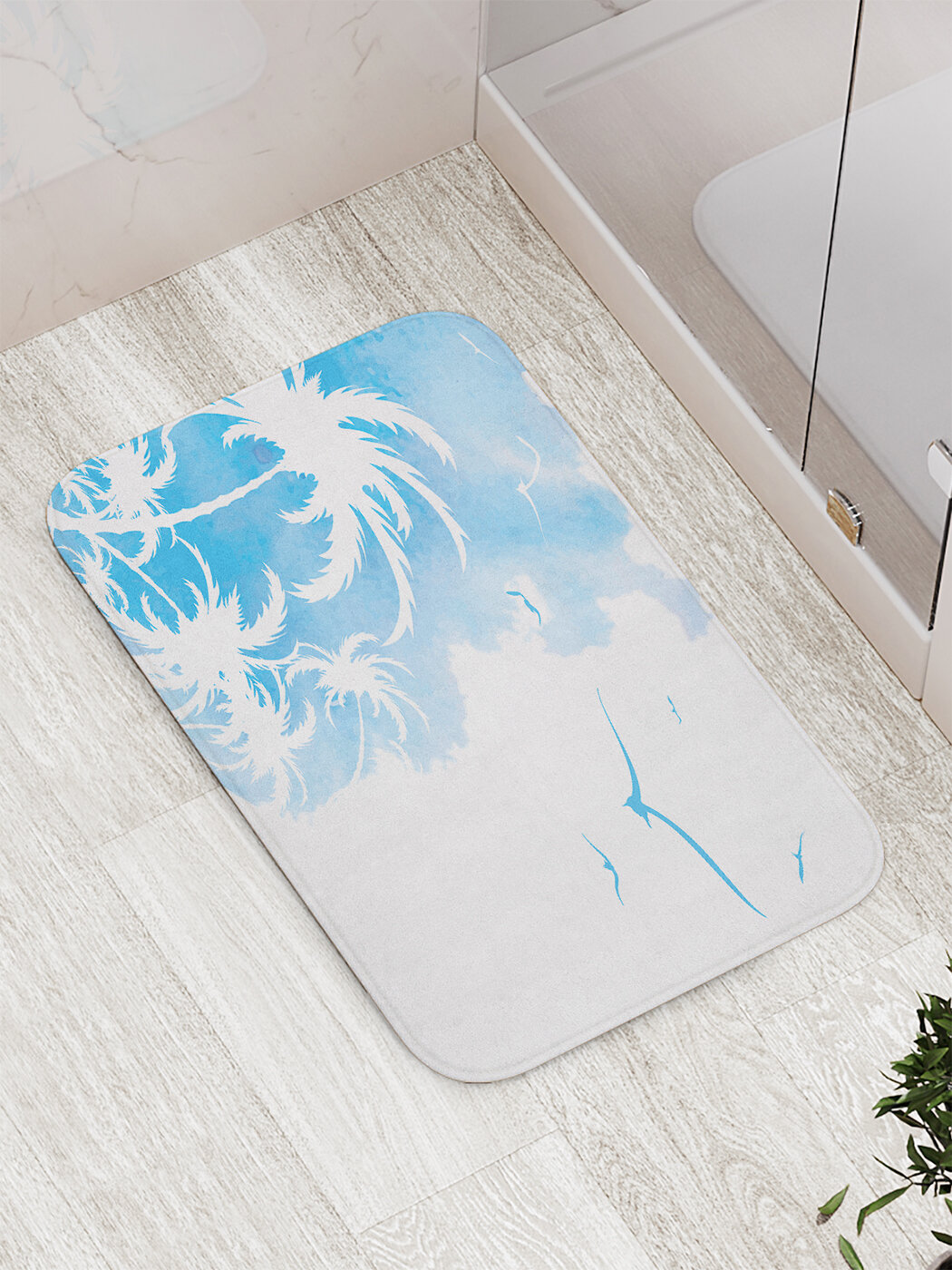 Коврик для ванной комнаты, туалета "Белые пальмы" противоскользящий, 52х77 см, JoyArty