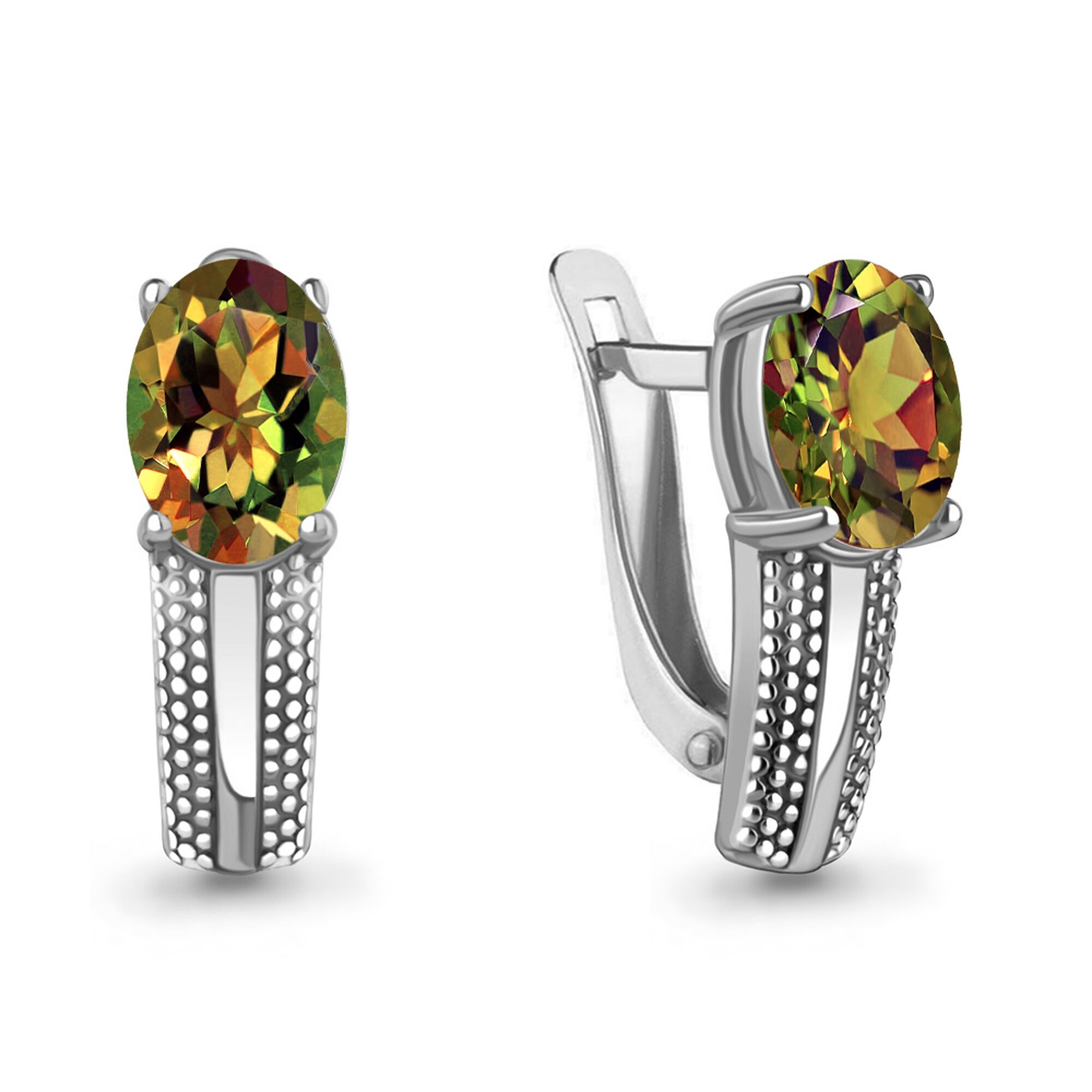 Серьги, серебро, 925 проба, родирование, султанит