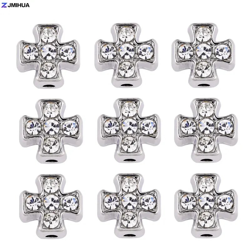 Двусторонние бусины-крестики ZJMIHUA из циркония Silver