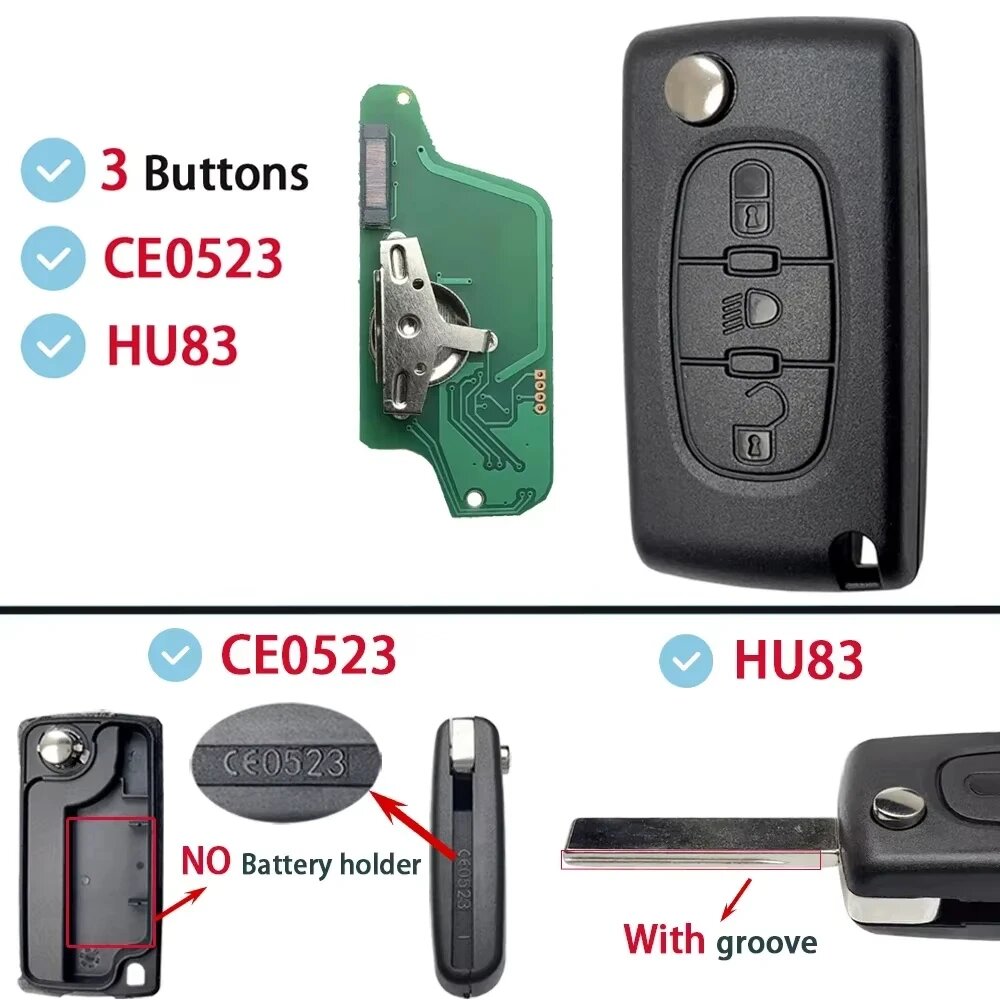 Для Citroen C2 C3 C4 C5 C6 Для Peugeot 207 307 308 407 607 807 Xsara Berlingo CE0536 CE0523 Откидной дистанционный автомобильный ключ ASK FSK 3 Btns-02-0523-HU83, FSK For Citroen