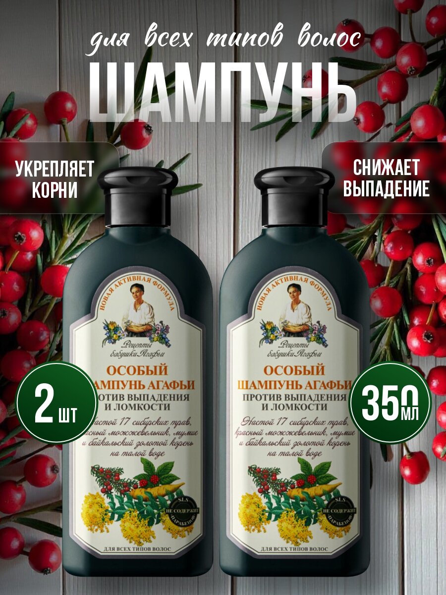 Шампунь для волос Рецепты бабушки Агафьи Набор Особый против выпадения 350мл*2шт