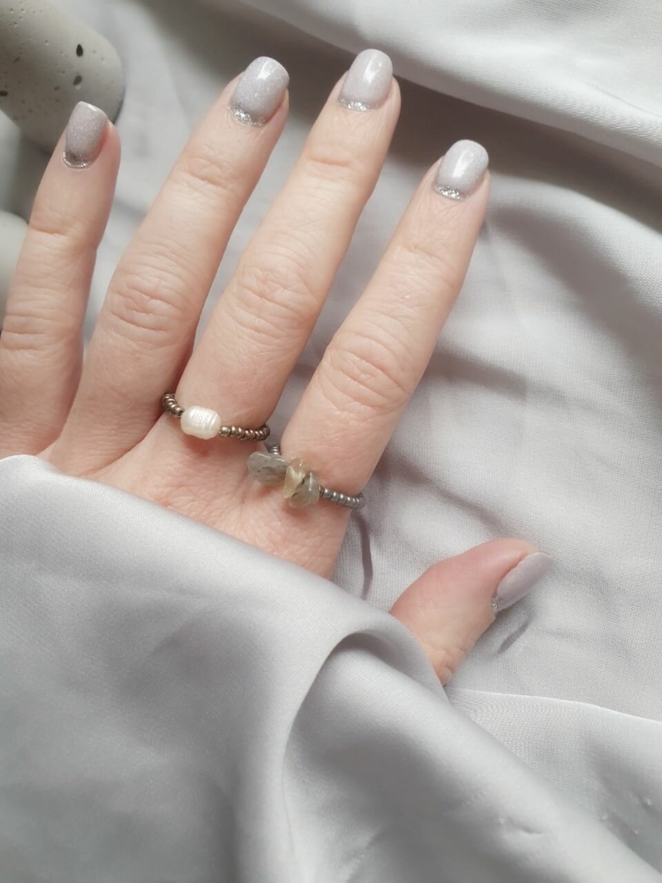 Набор колец, агат, жемчуг пресноводный культивированный