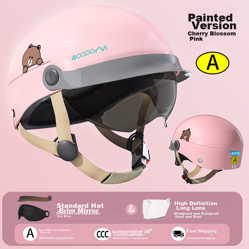 40,000 Km New National Standard 3C Certified Electric Vehicle Helmet Summer Half Helmet for Men And Women with Sun Visor, All-Season Universal Electric Motorcycle Safety Helmet SWY6749