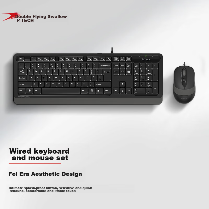 A4TECH F1010 Fei Shidai Keyboard And Mouse Combo, Wired Keyboard And Mouse Set, Laptop Office External Membrane Keyboard And Mouse Combo, Su Kong Gray