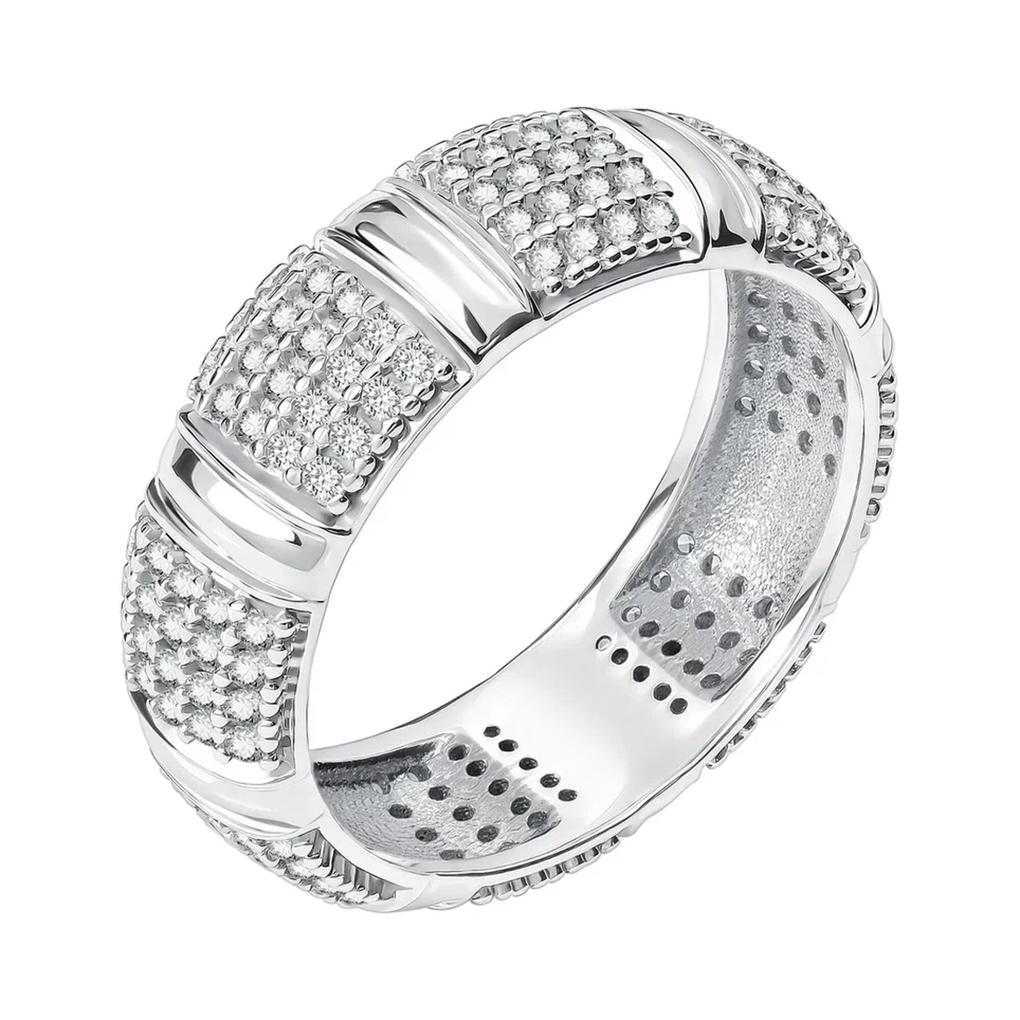 Кольцо широкое Diamant online, серебро, 925 проба, родирование, фианит