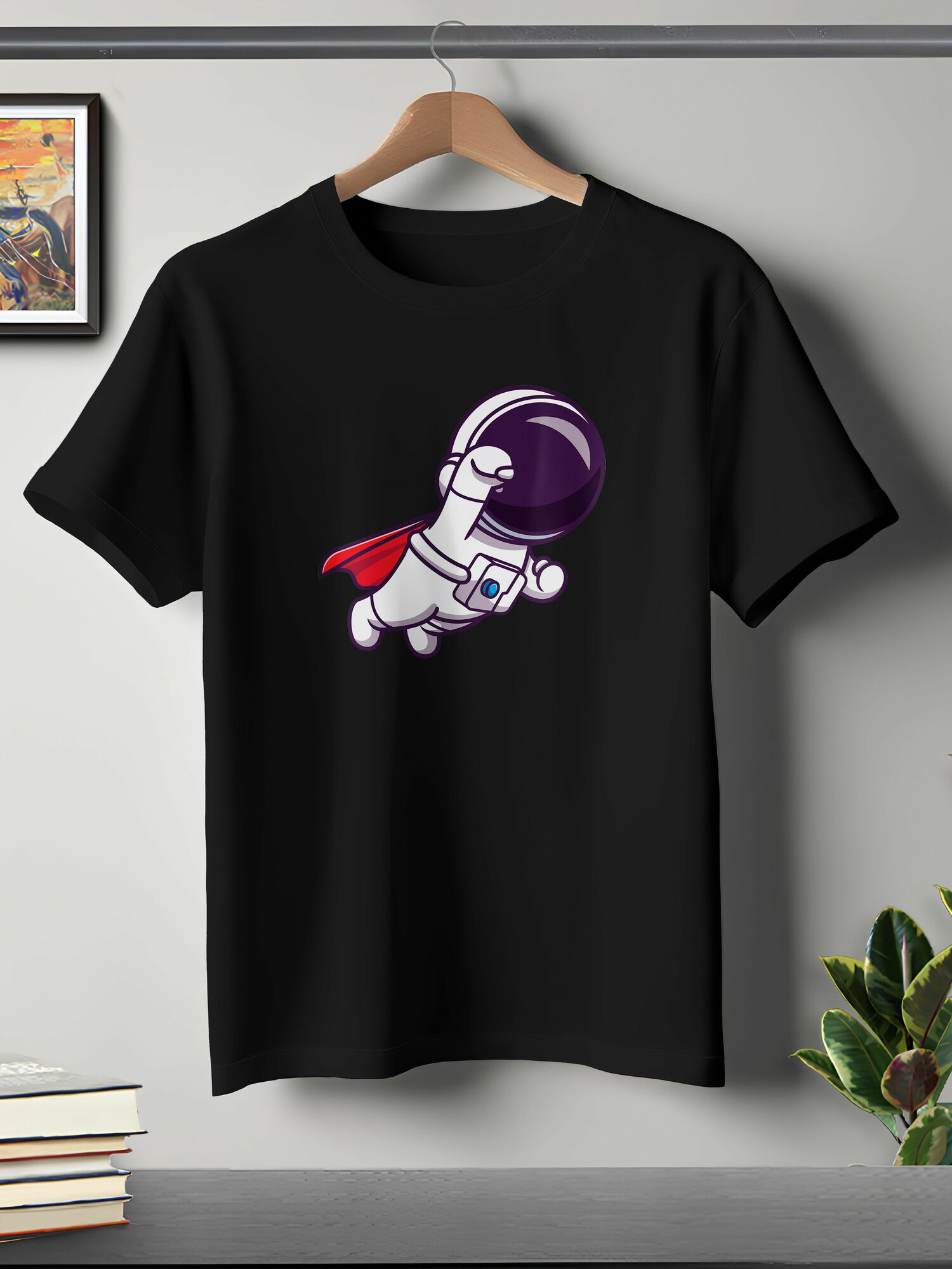 Футболка ONEQ унисекс 50-52 (XL) размер с принтом Космонавт, черная