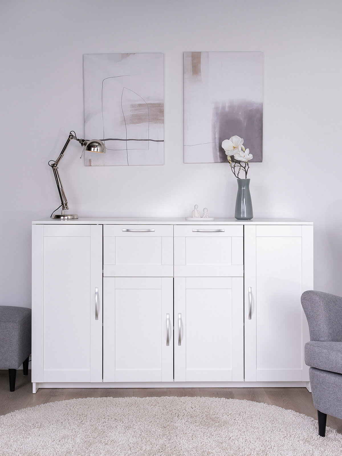 Тумба ГУД лакк Сириус, 4 двери и 2 ящика, 156х41х95 см, белая