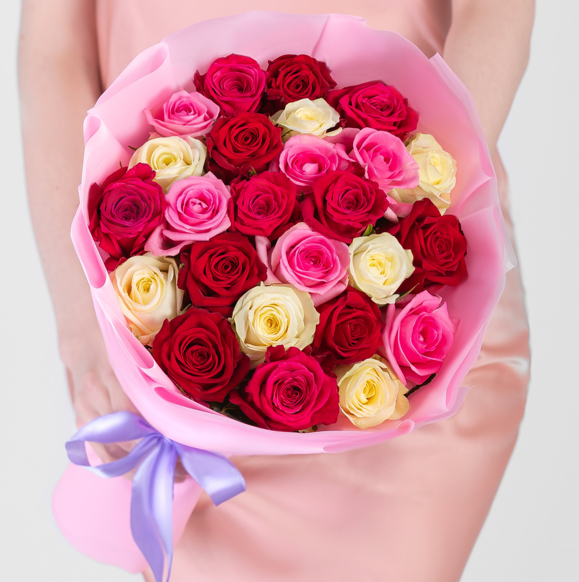 Букет Мегацвет24 "Розы микс", на стеблях, 25 шт, 40см, разноцветный