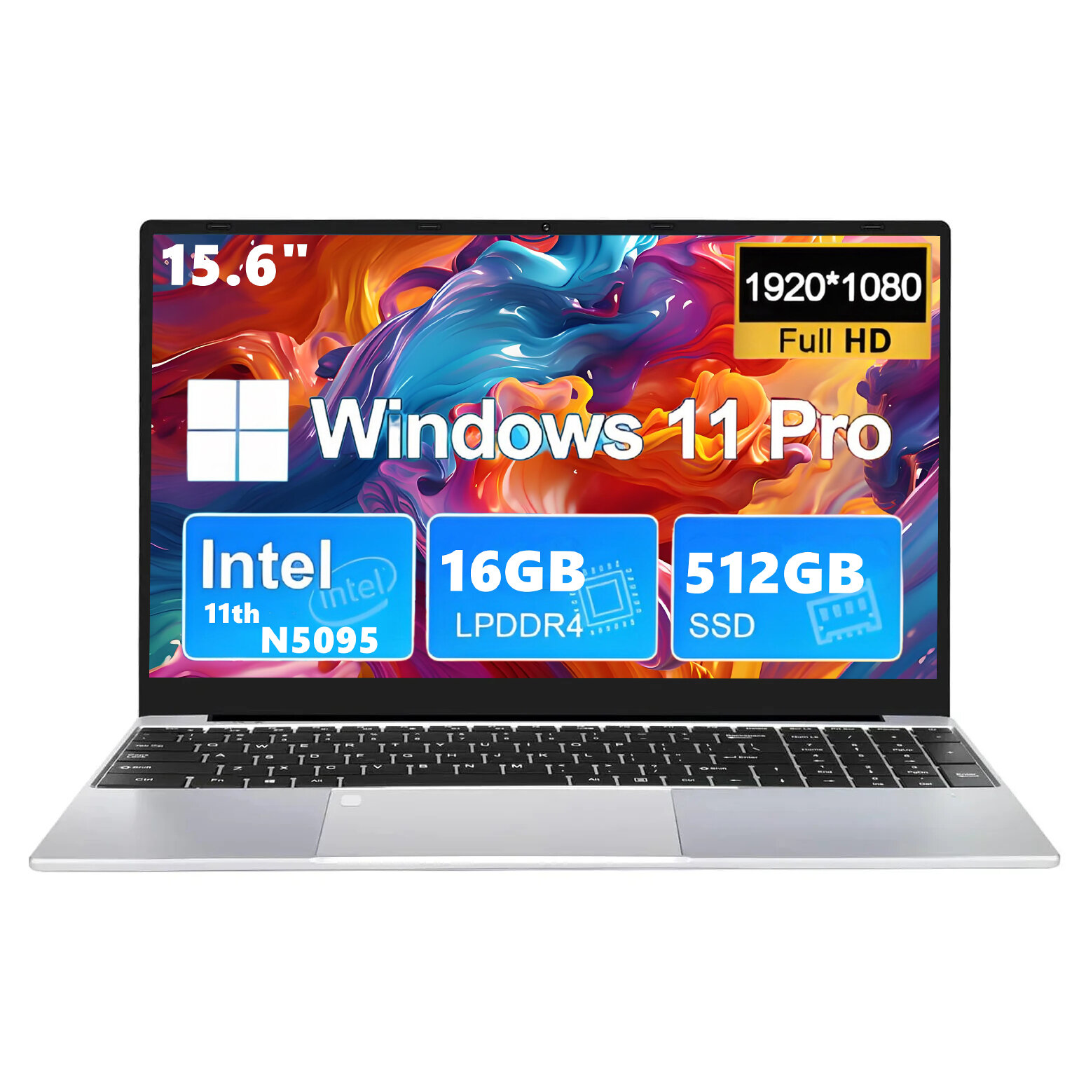 CARBAYTA Ноутбук 15.6", Intel 11th N5095, RAM 16 ГБ, SSD 512 ГБ, Windows 11 Pro, Черная русская раскладка клавиатуры