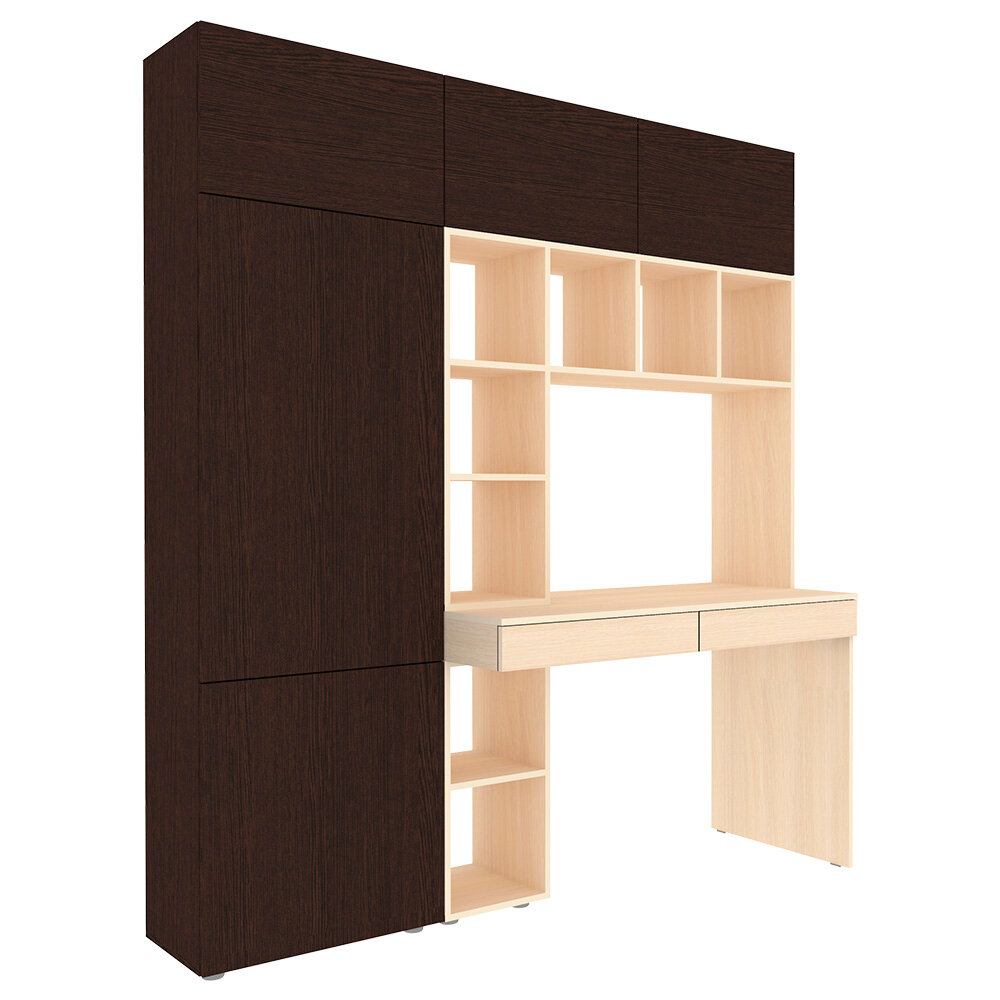 Стол письменный со стеллажом и шкафом 1800 Дуб Молочный Венге