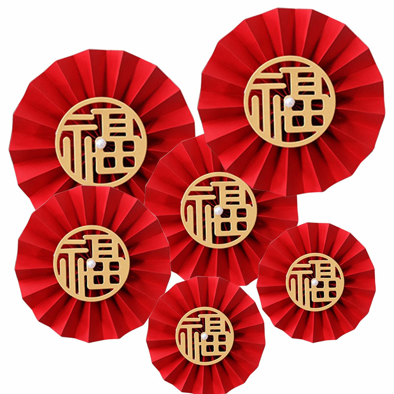 Набор вееров с иероглифом "Удача" (6 шт, 3 размера)