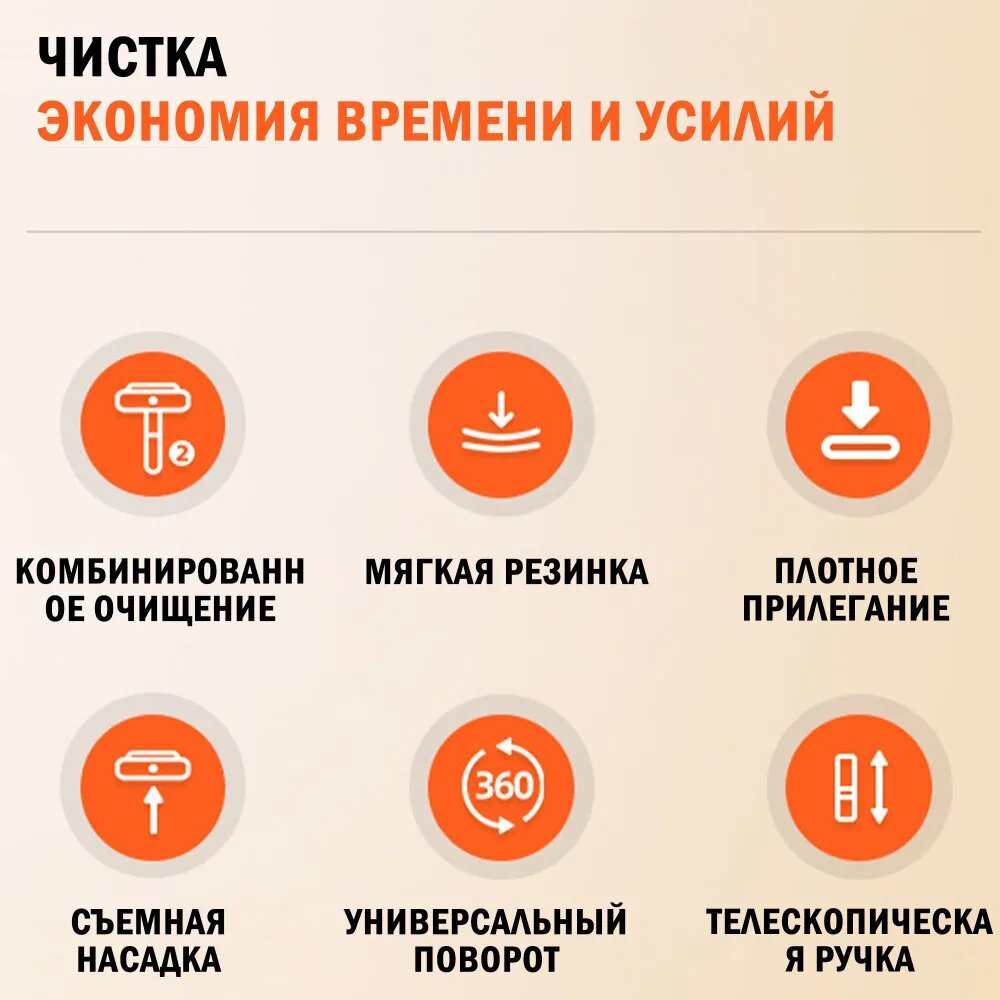 Стеклоочиститель телескопический, белый, серый, оранжевый, длина 125 см, сменная насадка — фото 1