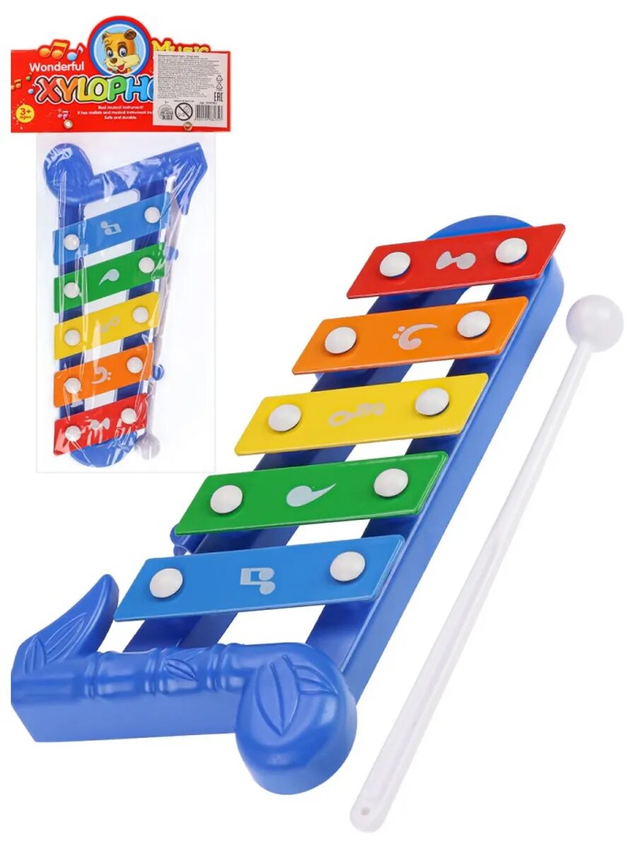 Ксилофон /Нота/ (5 тонов)(в пакете)(21,5x2,7х10,5cм) ( Арт.