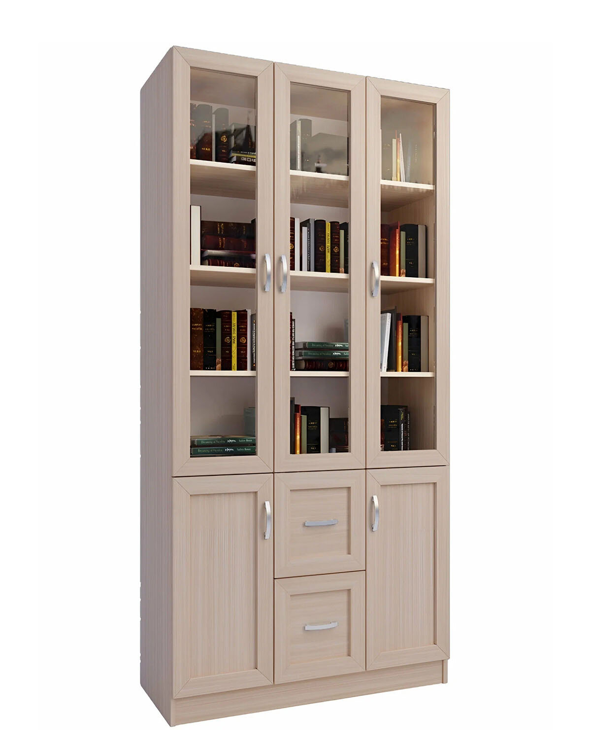 Библиотека книжная 3/4, ЛДСП, рамка МДФ, стекло, состоит из 2 частей
