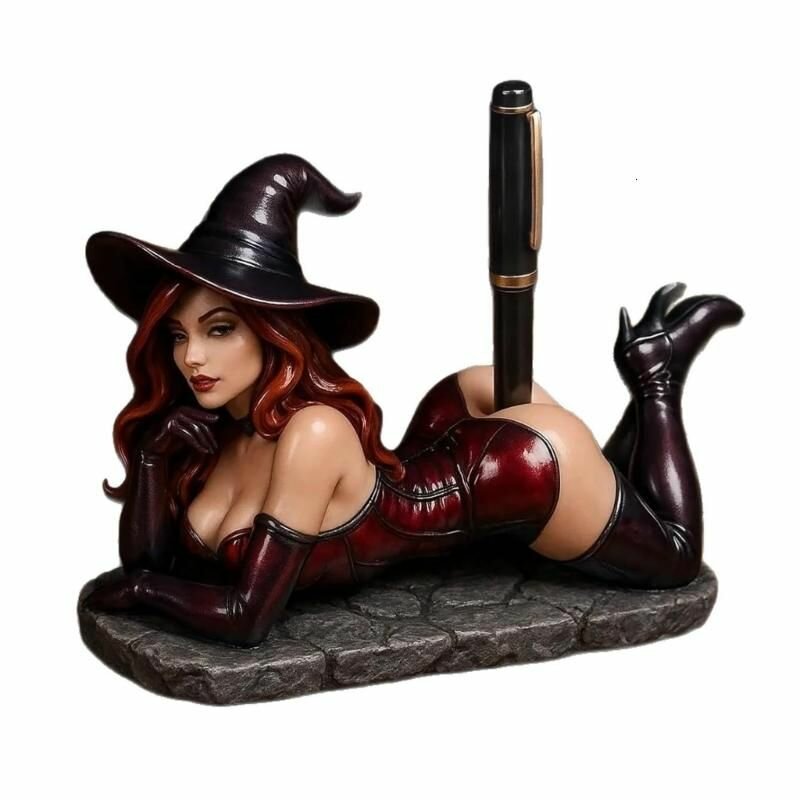Смешная подставка для ручек в виде ведьмы, фигурка ведьмы с подставкой для ручек, декор для дома и офиса на Хэллоуин, аксессуар для организации рабочего стола