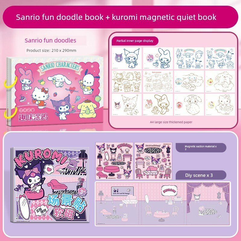 Набор из 2 книжек для раскрашивания Sanrio и магнитной тихой книги Kulomie, A4 толстая картонная бумага