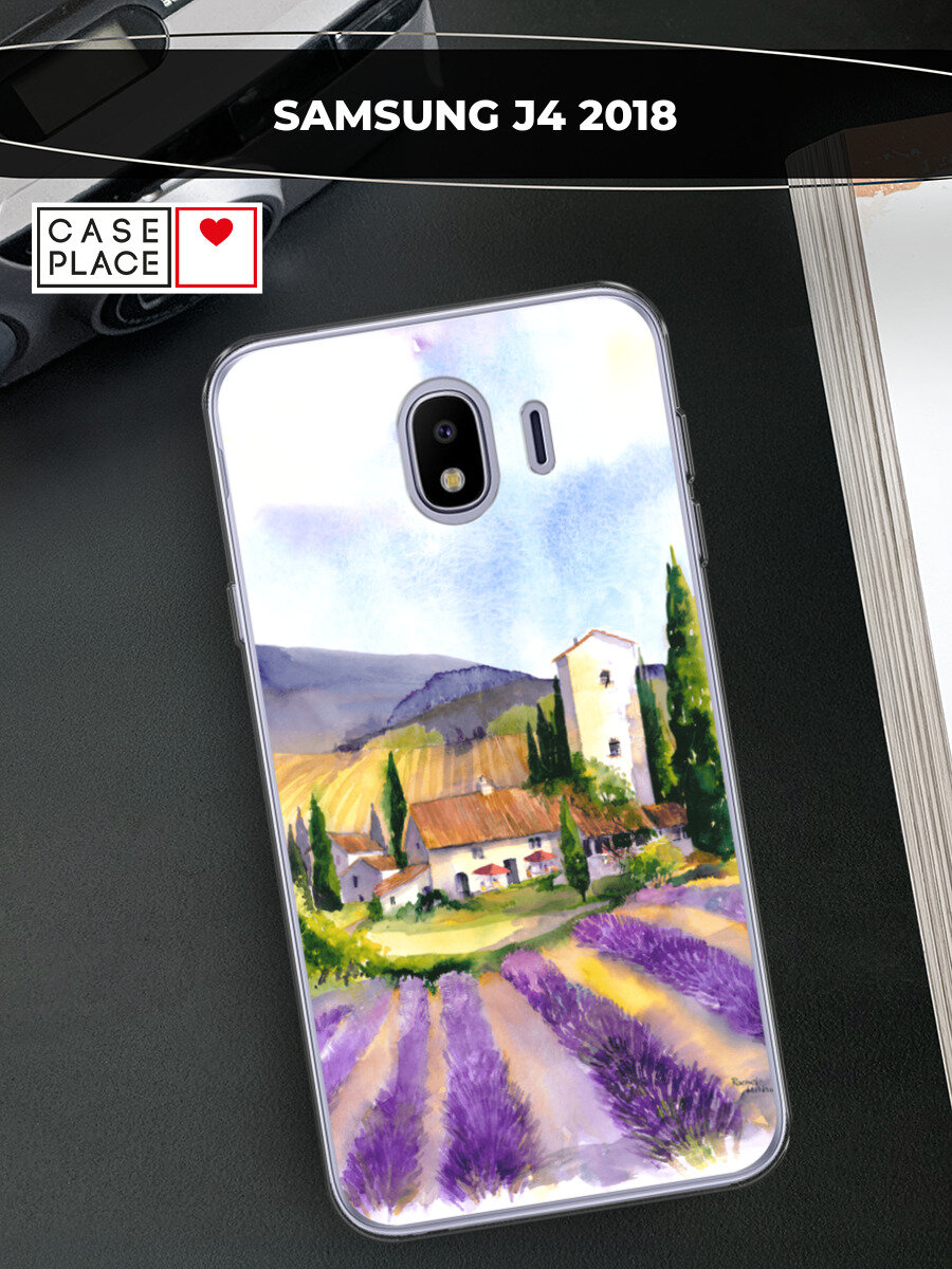 Чехол на Samsung Galaxy J4 / Самсунг Галакси Джей 4 с принтом Лавандовые поля