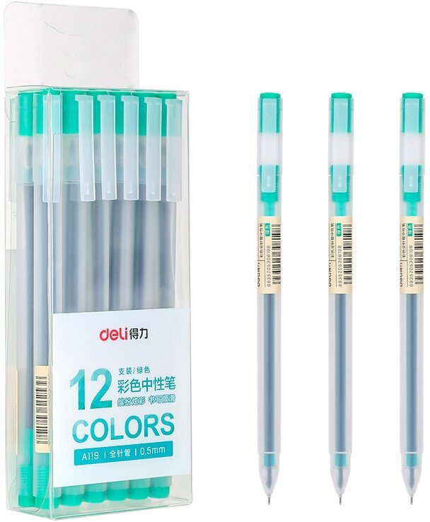 Набор из 12 штук Ручка гелевая Deli A119-GN прозрачный зеленые чернила линия 0.5мм
