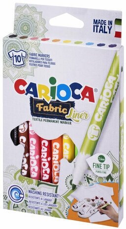 Маркеры для ткани CARIOCA"Fabric", 10 цветов, круглый наконечник 2.6 мм, 42909