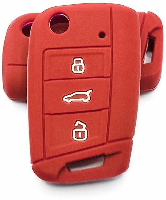 Чехол для ключа Volkswagen VW Golf 7 Tiguan Polo, Skoda Octavia Rapid Fabia, 3 кнопки, Красный
