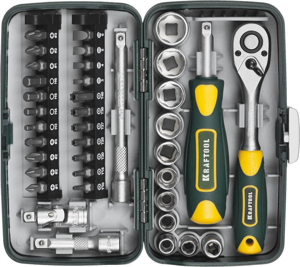 Набор инструментов KRAFTOOL Universal-38 38 предметов хромованадиевая сталь Cr-Mo кейс 1/4" хвостовик
