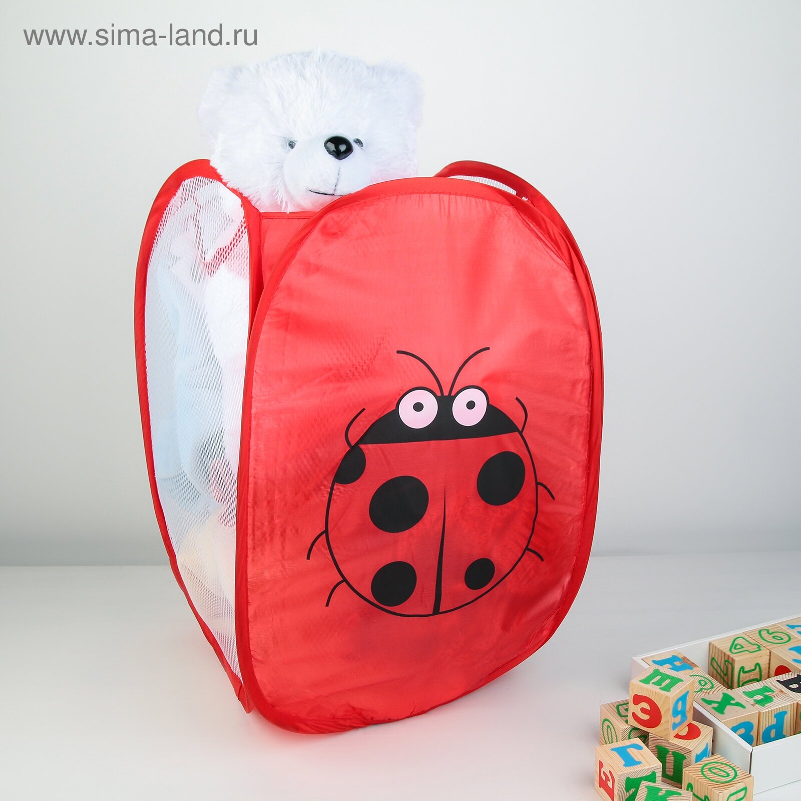 Корзина - сетка складная Доляна «Божья коровка», 32×32×52 см, красная