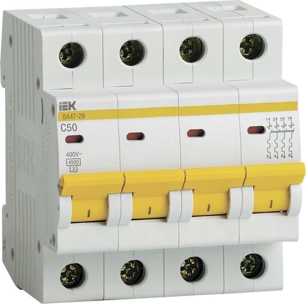 Автоматический выключатель IEK ВА47-29 4P 50А характеристика C