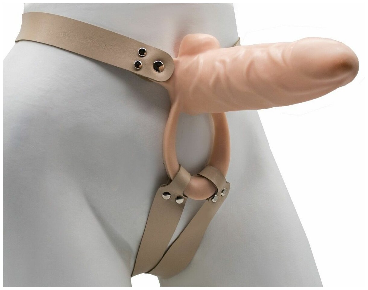 Телесный фаллопротез MEN STYLE 17,5 см с анальным стимулятором, TPE