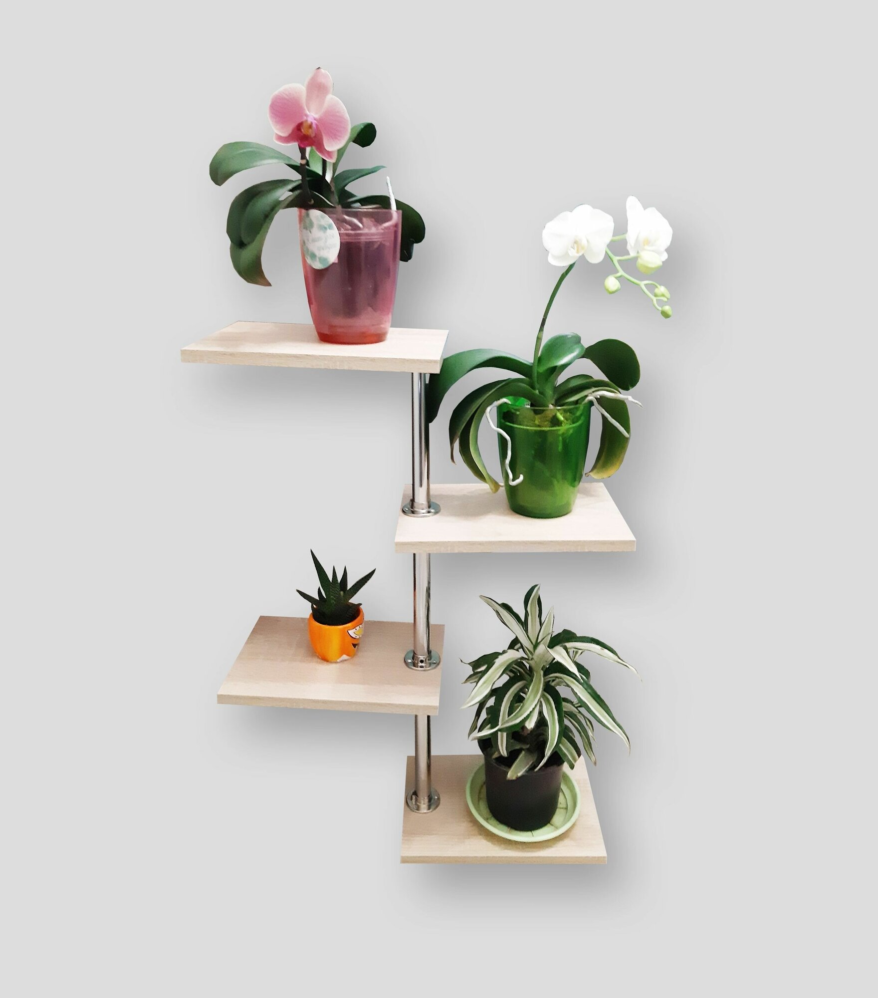 Полка настенная интерьерная серия Т4. Высота 60 см. Полочки 30х20 см. Цвет дуб сонома.