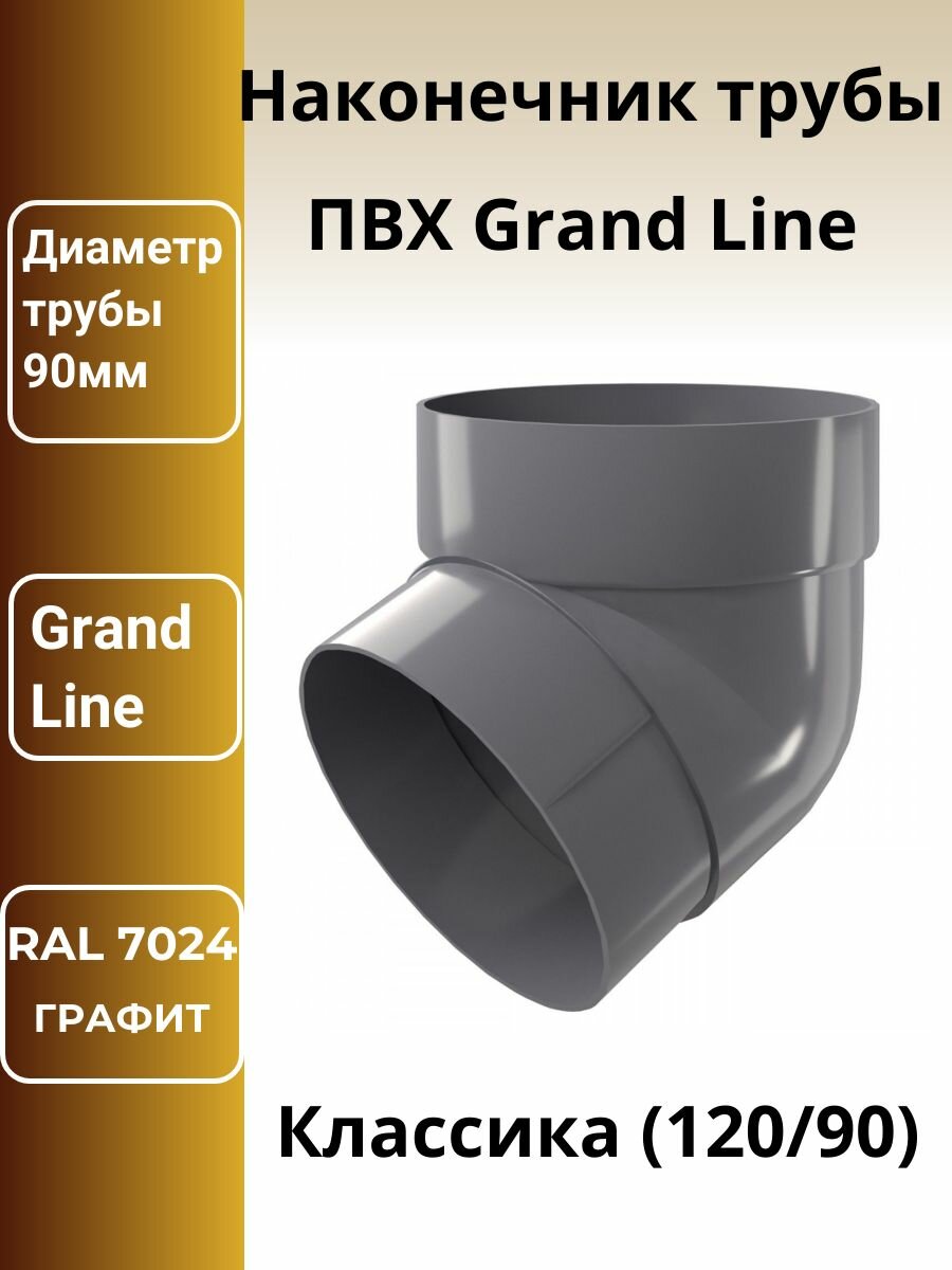 Колено сливное, наконечник трубы ПВХ Grand Line графит(RAL 7024)
