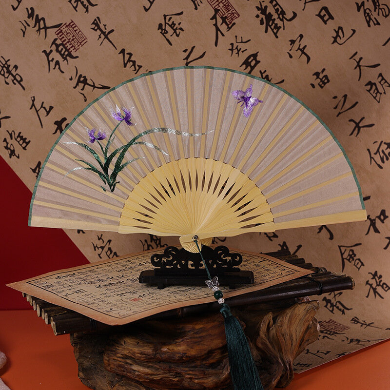 Веер "Huilan Butterfly", складной, вышивка, в древнем китайском стиле